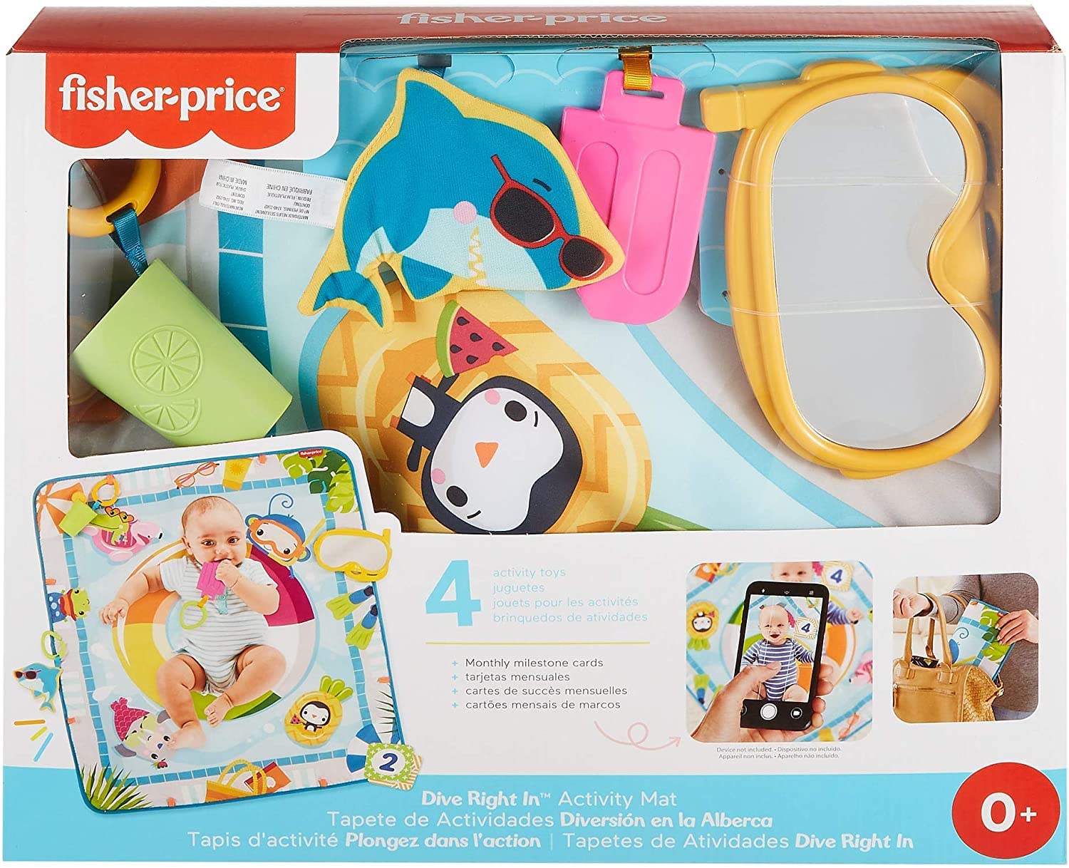 Fisher-Price Dive Right in Activity Mat, Pool-Themed playmat with 4 Toys for Newborn Baby