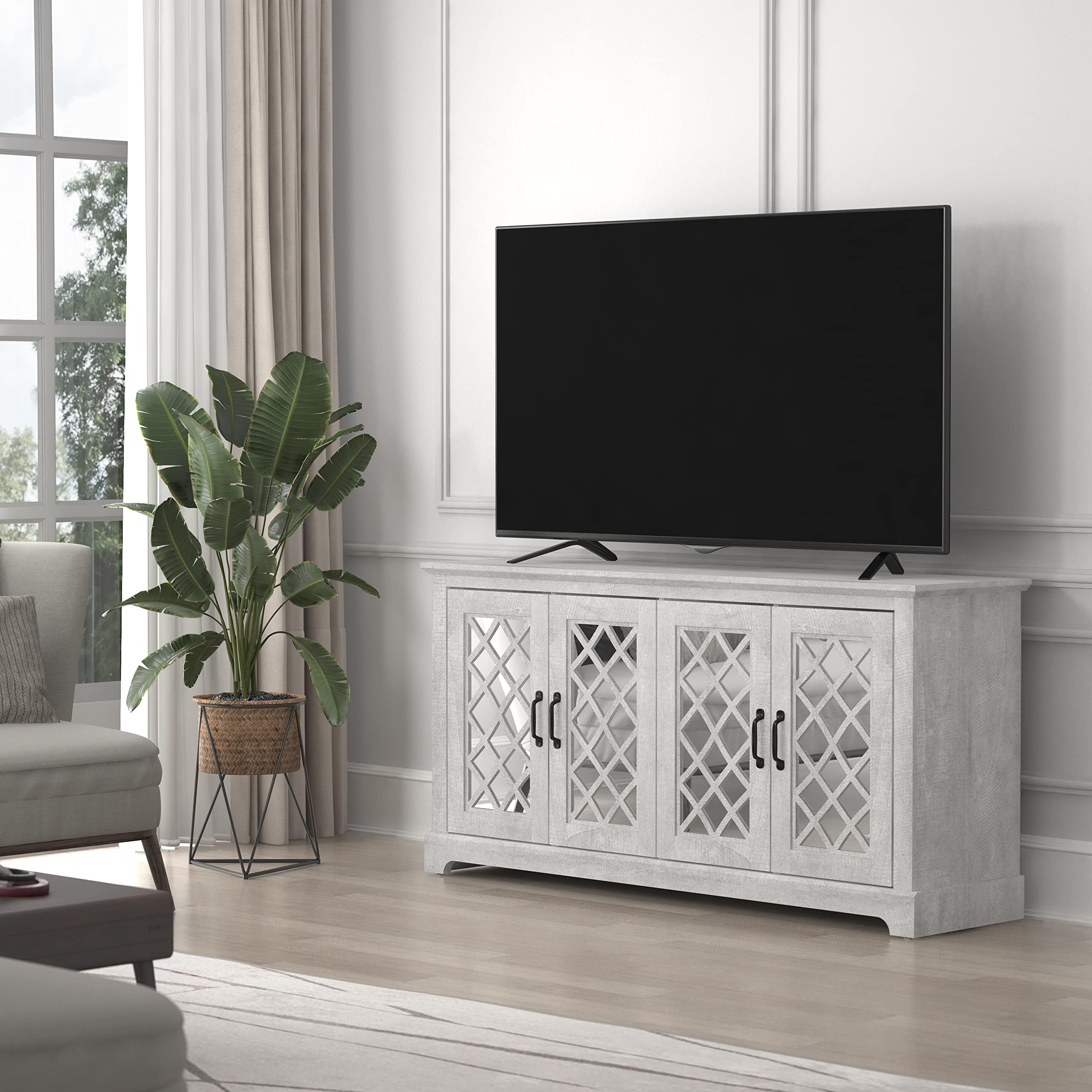 Galano Millicent 65 Inch TV Stand with Storage, Entertainment Center for Living Room, Boho Decor, Cabinet Organizer, 15.7" D x 59.1" W x 29.3" H, Dusty Grey Oak