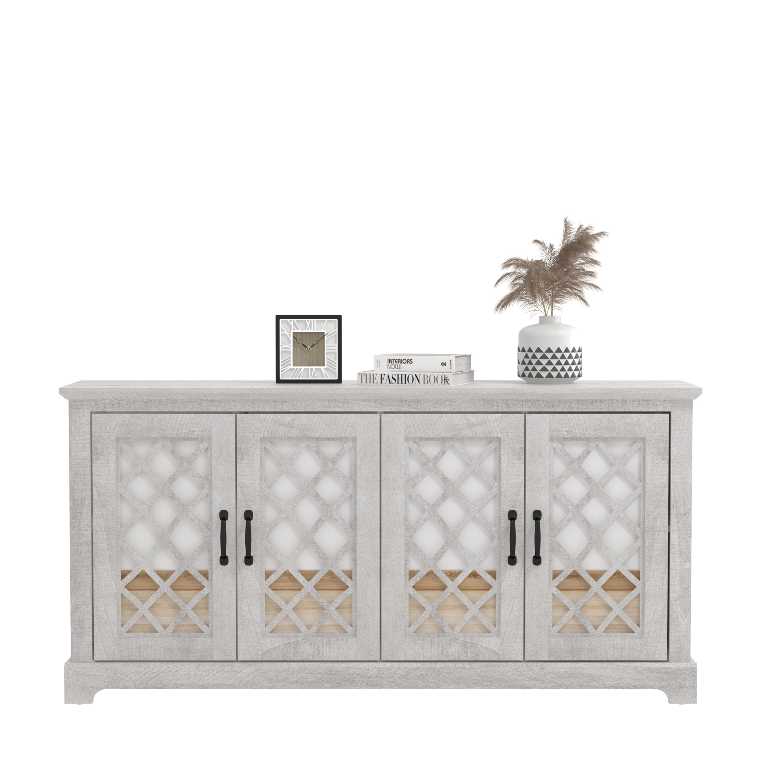 Galano Millicent 65 Inch TV Stand with Storage, Entertainment Center for Living Room, Boho Decor, Cabinet Organizer, 15.7" D x 59.1" W x 29.3" H, Dusty Grey Oak