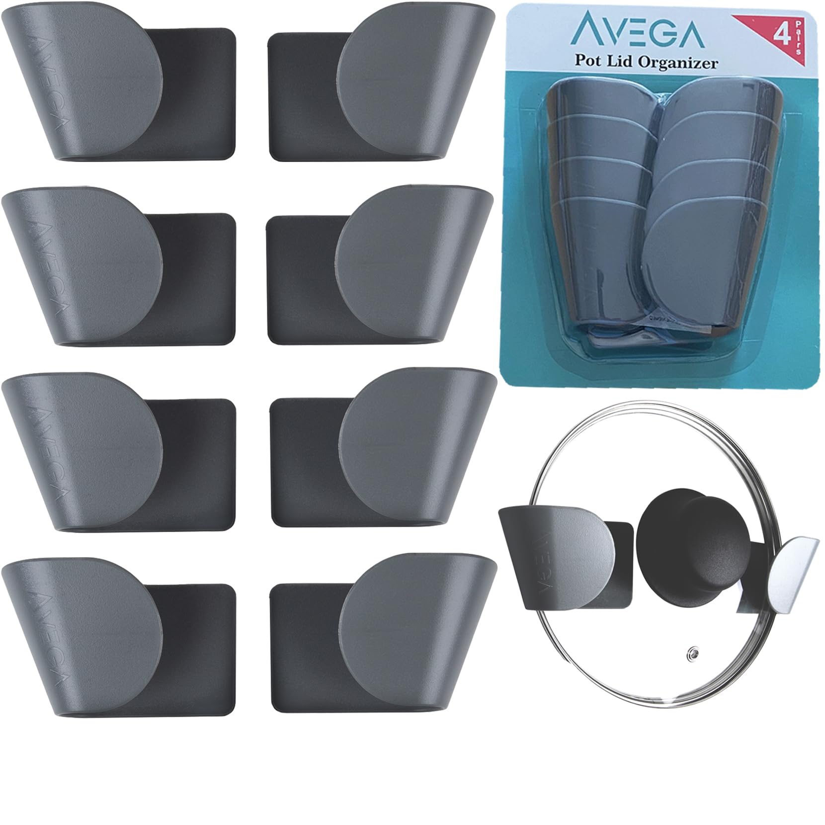 Noorla Pot Lid Organizer for Cabinet Door - Set of 4 Pairs Adjustable in-Cupboard Pot and Pan Lid Holders for Lids, Easy to Install Wall Mount Pot Lid Organizer for Kitchen