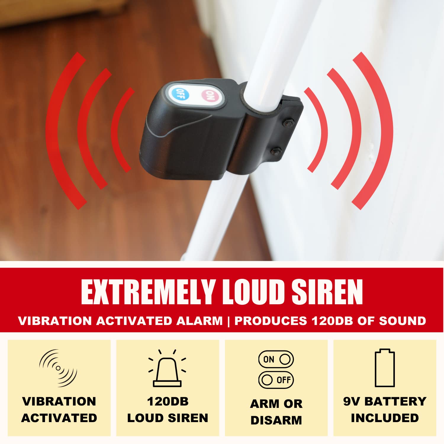 SECURITYMAN 2-in-1 Door Security Bar with Alarm & Sliding Door Stopper Security Bar with 120db Loud Alert Siren - Durable & Rugged Iron, (Protects Against Scratches), White 2021 Model (SECURITYBARS)