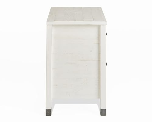 Baja Night Stand / 2 Drawer / Solid Wood / Rustic Bedside Table for Bedroom, Living Room, Sofa Couch, Hall / Metal Drawer Pulls, Shabby White