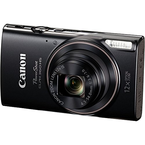 Canon PowerShot ELPH 360 HS Digital Camera (Black) (1075C001) + 2 x 64GB Memory Card + 2 x NB11L Battery + Case + Card Reader + Corel Photo Software + HDMI Cable + Flex Tripod + More (Renewed)