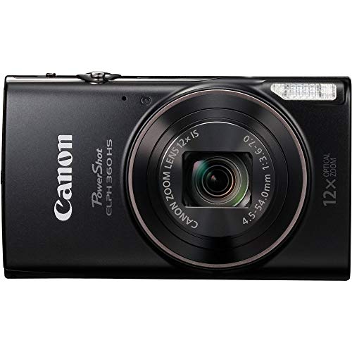 Canon PowerShot ELPH 360 HS Digital Camera (Black) (1075C001) + 2 x 64GB Memory Card + 2 x NB11L Battery + Case + Card Reader + Corel Photo Software + HDMI Cable + Flex Tripod + More (Renewed)