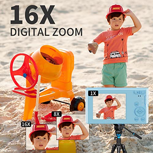 Digital Camera for Kids Teens Boys Girls Adults 4K 44MP with 32GB SD Card, 2.4 Inch Point and Shoot Camera with16X Digital Zoom, Compact Mini Camera Kids Camera for Students Seniors(Blue1)