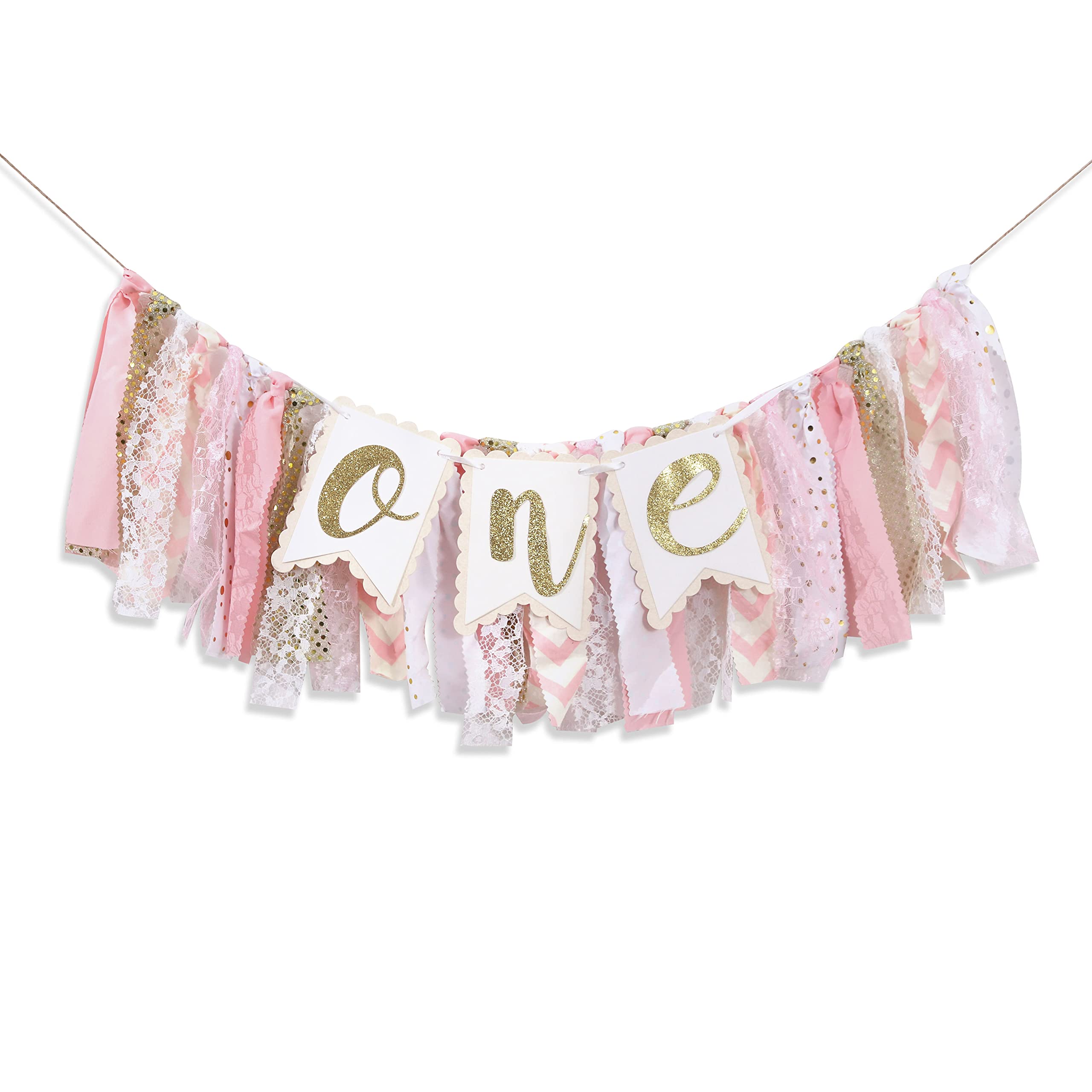 One High Chair Birthday Banner - One High Chair Banner Girl，highchair Banner First Birthday Girl，first High Chair Banner，pink and White Party Decoration Photo Props Cake Smash