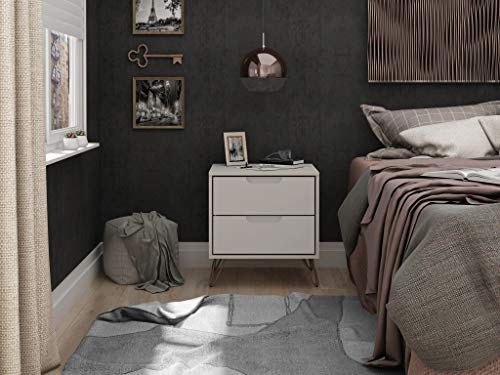 Manhattan Comfort Rockefeller Nightstand with Drawers, Mid Century Modern Bedside Table, Minimalist Display and Storage Organizer, Ideal for Bedroom and Living Room, Off-white