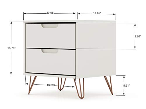 Manhattan Comfort Rockefeller Nightstand with Drawers, Mid Century Modern Bedside Table, Minimalist Display and Storage Organizer, Ideal for Bedroom and Living Room, Off-white