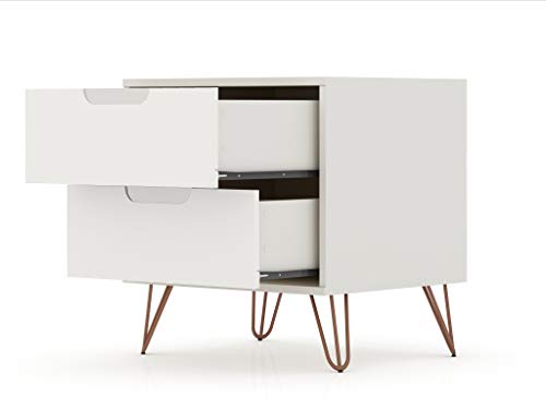 Manhattan Comfort Rockefeller Nightstand with Drawers, Mid Century Modern Bedside Table, Minimalist Display and Storage Organizer, Ideal for Bedroom and Living Room, Off-white