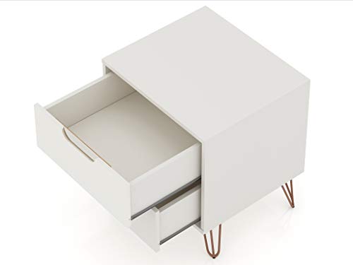 Manhattan Comfort Rockefeller Nightstand with Drawers, Mid Century Modern Bedside Table, Minimalist Display and Storage Organizer, Ideal for Bedroom and Living Room, Off-white