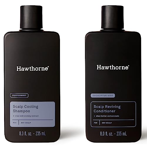 Hawthorne Men's Scalp Cooling Shampoo and Conditioner Hair Set. For Dry and Itchy Scalp. Includes Scalp Cooling Shampoo and Scalp Reviving Conditioner. Sulfate Free, Paraben Free. 8 Fl Oz Each.