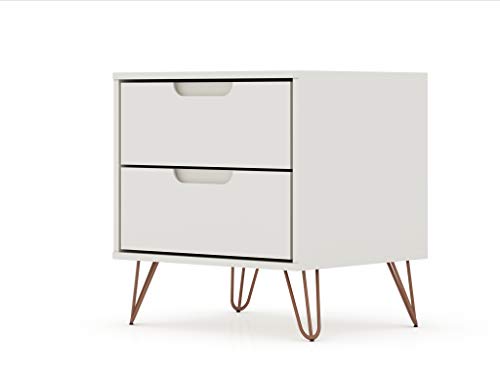Manhattan Comfort Rockefeller Nightstand with Drawers, Mid Century Modern Bedside Table, Minimalist Display and Storage Organizer, Ideal for Bedroom and Living Room, Off-white