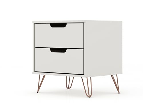 Manhattan Comfort Rockefeller Nightstand with Drawers, Mid Century Modern Bedside Table, Minimalist Display and Storage Organizer, Ideal for Bedroom and Living Room, Off-white