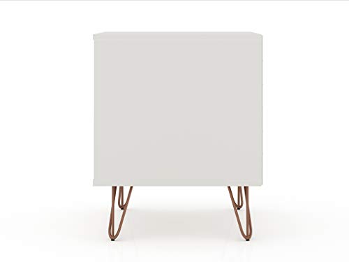 Manhattan Comfort Rockefeller Nightstand with Drawers, Mid Century Modern Bedside Table, Minimalist Display and Storage Organizer, Ideal for Bedroom and Living Room, Off-white