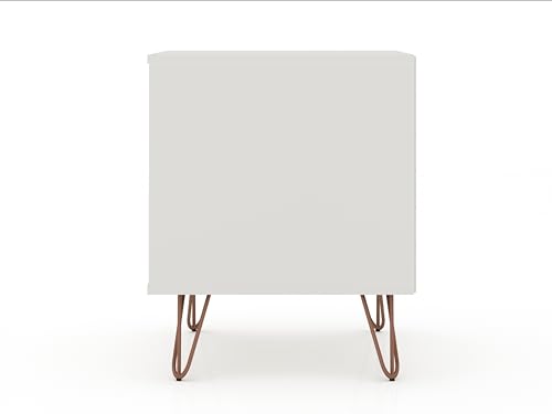 Manhattan Comfort Rockefeller Nightstand with Drawers, Mid Century Modern Bedside Table, Minimalist Display and Storage Organizer, Ideal for Bedroom and Living Room, Off-white