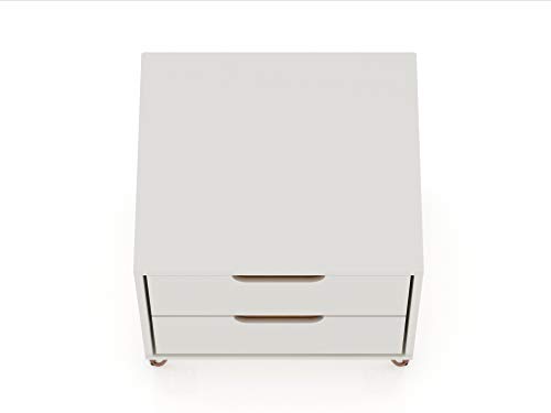 Manhattan Comfort Rockefeller Nightstand with Drawers, Mid Century Modern Bedside Table, Minimalist Display and Storage Organizer, Ideal for Bedroom and Living Room, Off-white