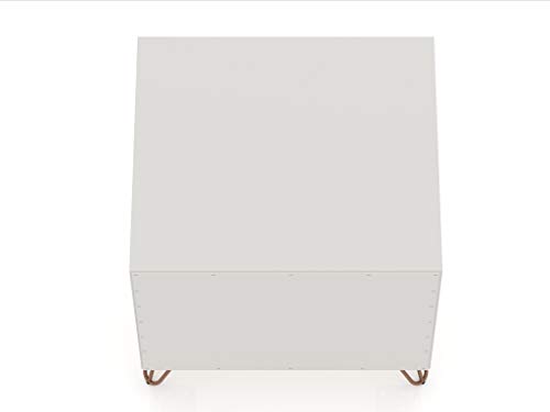 Manhattan Comfort Rockefeller Nightstand with Drawers, Mid Century Modern Bedside Table, Minimalist Display and Storage Organizer, Ideal for Bedroom and Living Room, Off-white