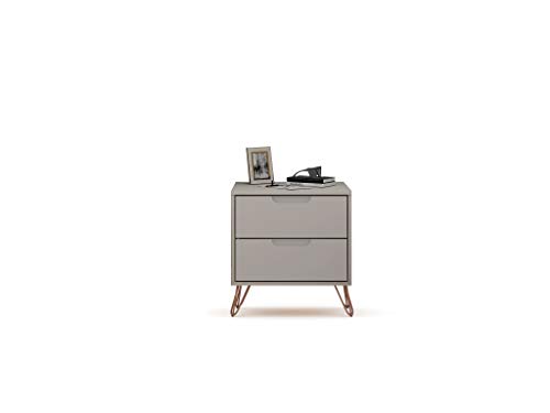 Manhattan Comfort Rockefeller Nightstand with Drawers, Mid Century Modern Bedside Table, Minimalist Display and Storage Organizer, Ideal for Bedroom and Living Room, Off-white