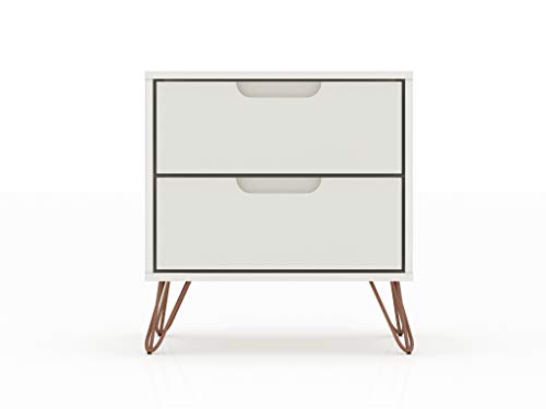 Manhattan Comfort Rockefeller Nightstand with Drawers, Mid Century Modern Bedside Table, Minimalist Display and Storage Organizer, Ideal for Bedroom and Living Room, Off-white