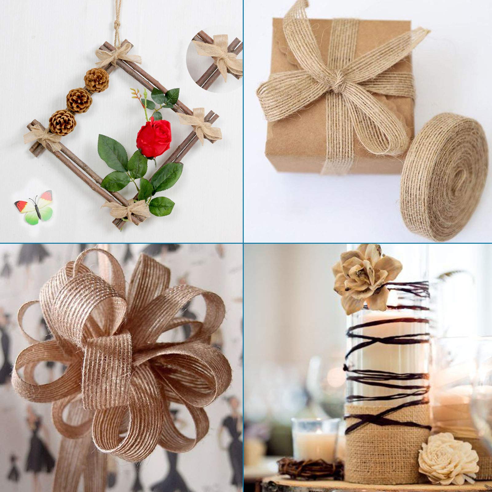 Pandahall 5 Rolls Natural Burlap Fabric Ribbon 1/4 inches Tan Jute Linen Ribbon Rolls for Party Decoration, DIY Crafts