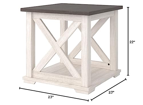 Signature Design by Ashley Dorrinson Square Modern Farmhouse End Table and Side Table Bundle, Two Tone White & Brown