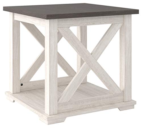 Signature Design by Ashley Dorrinson Square Modern Farmhouse End Table and Side Table Bundle, Two Tone White & Brown