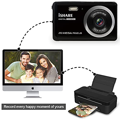 Digital Camera for Photography, 20MP Rechargeable Point and Shoot Digital Camera with 2.8" LCD 8X Digital Zoom for Kids Teens Elders(Black)