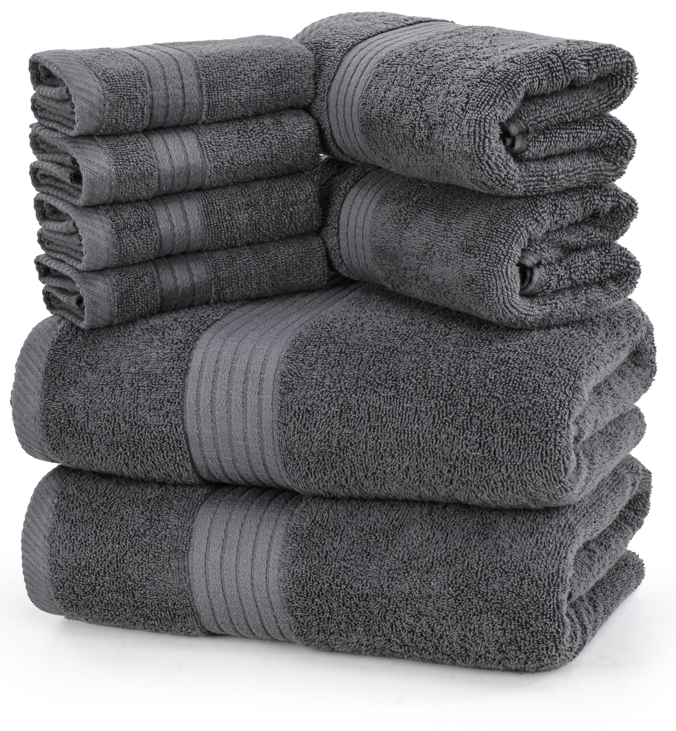 Utopia Towels 8-Piece Luxury Towel Set, 2 Bath Towels, 2 Hand Towels, and 4 Wash Cloths, 600 GSM 100% Ring Spun Cotton Highly Absorbent Towels for Bathroom, Sports, and Hotel (Grey)