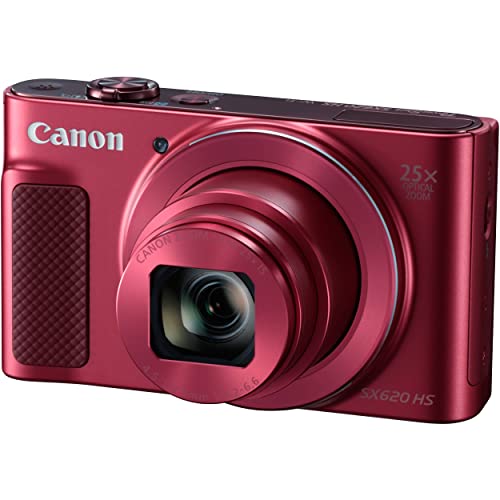 Canon PowerShot SX620 HS Digital Camera (Red) + SanDisk Extreme 32GB Memory Card, Extended Life Replacement Battery (1600mAh), Ultra Bright LED Light with Bracket & More (9pc Bundle)