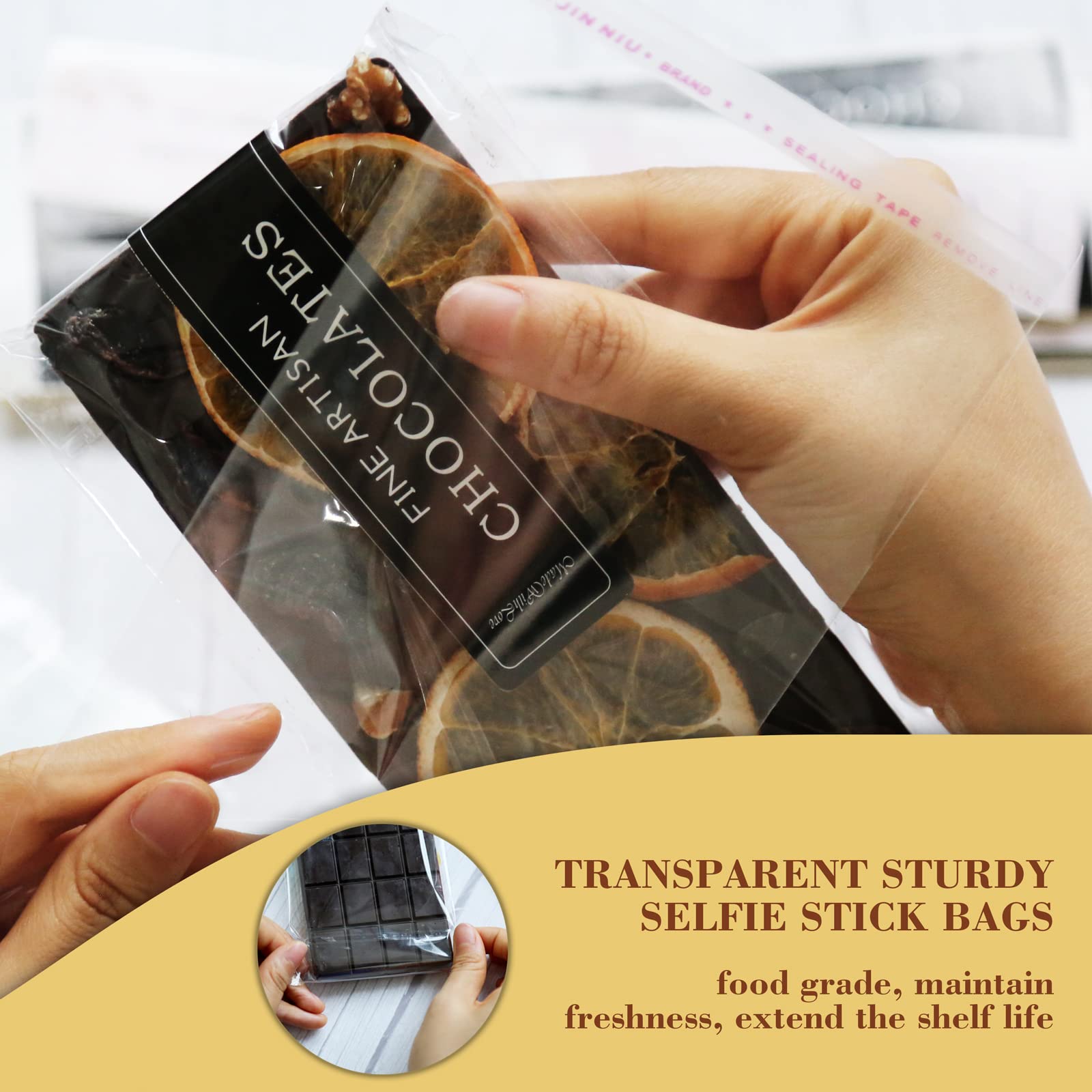 Chocolate Candy Bar Packaging Wrappers 190PCS SET With 100pcs 4"*7.8" Cellophane Clear Plastic Self Adhesive Bags and 90pcs Chocolate Stickers for DIY Chocolate Lover Small Batched Custom Sweets