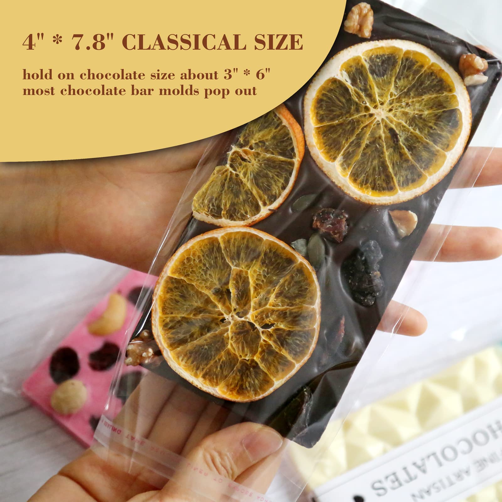Chocolate Candy Bar Packaging Wrappers 190PCS SET With 100pcs 4"*7.8" Cellophane Clear Plastic Self Adhesive Bags and 90pcs Chocolate Stickers for DIY Chocolate Lover Small Batched Custom Sweets