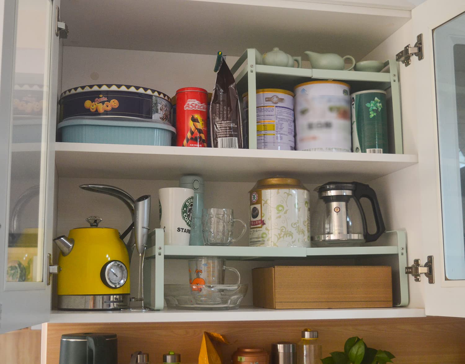 Fairyhouse Expandable Cabinet Organizer Shelf for Kitchen Countertop, Under Sink, Pantry Organization and Storage, Office Desk Shelf, Mint Green
