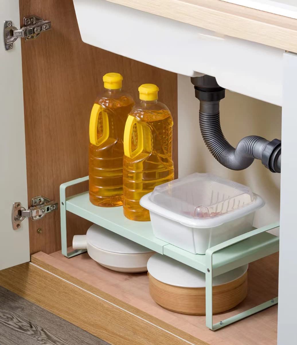 Fairyhouse Expandable Cabinet Organizer Shelf for Kitchen Countertop, Under Sink, Pantry Organization and Storage, Office Desk Shelf, Mint Green