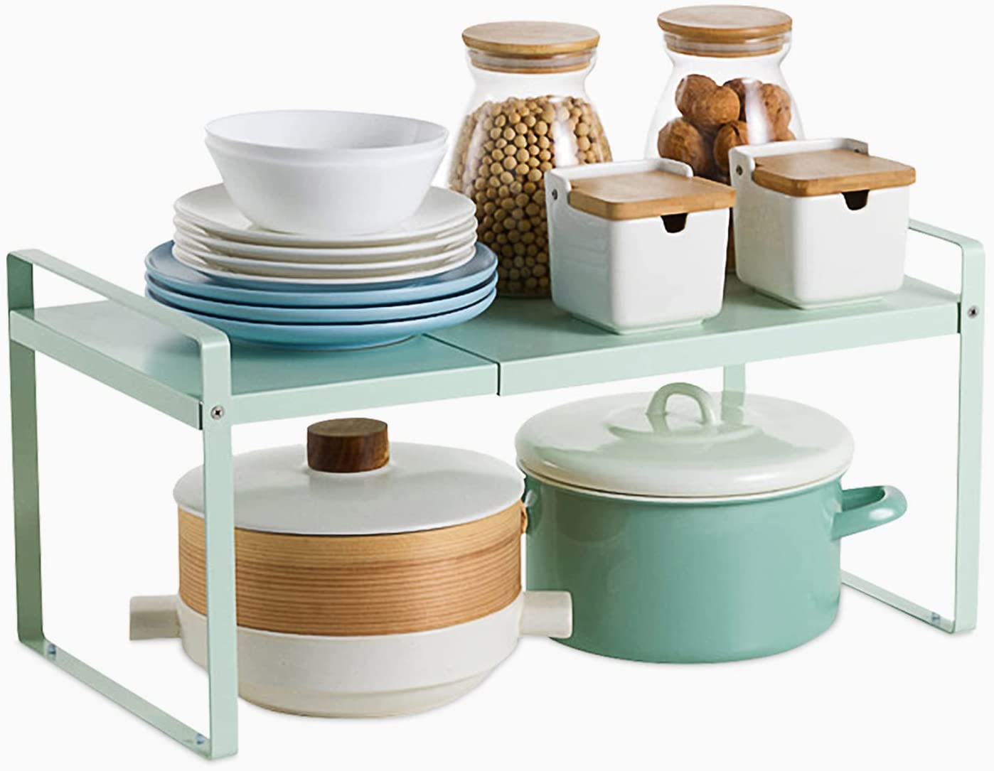 Fairyhouse Expandable Cabinet Organizer Shelf for Kitchen Countertop, Under Sink, Pantry Organization and Storage, Office Desk Shelf, Mint Green
