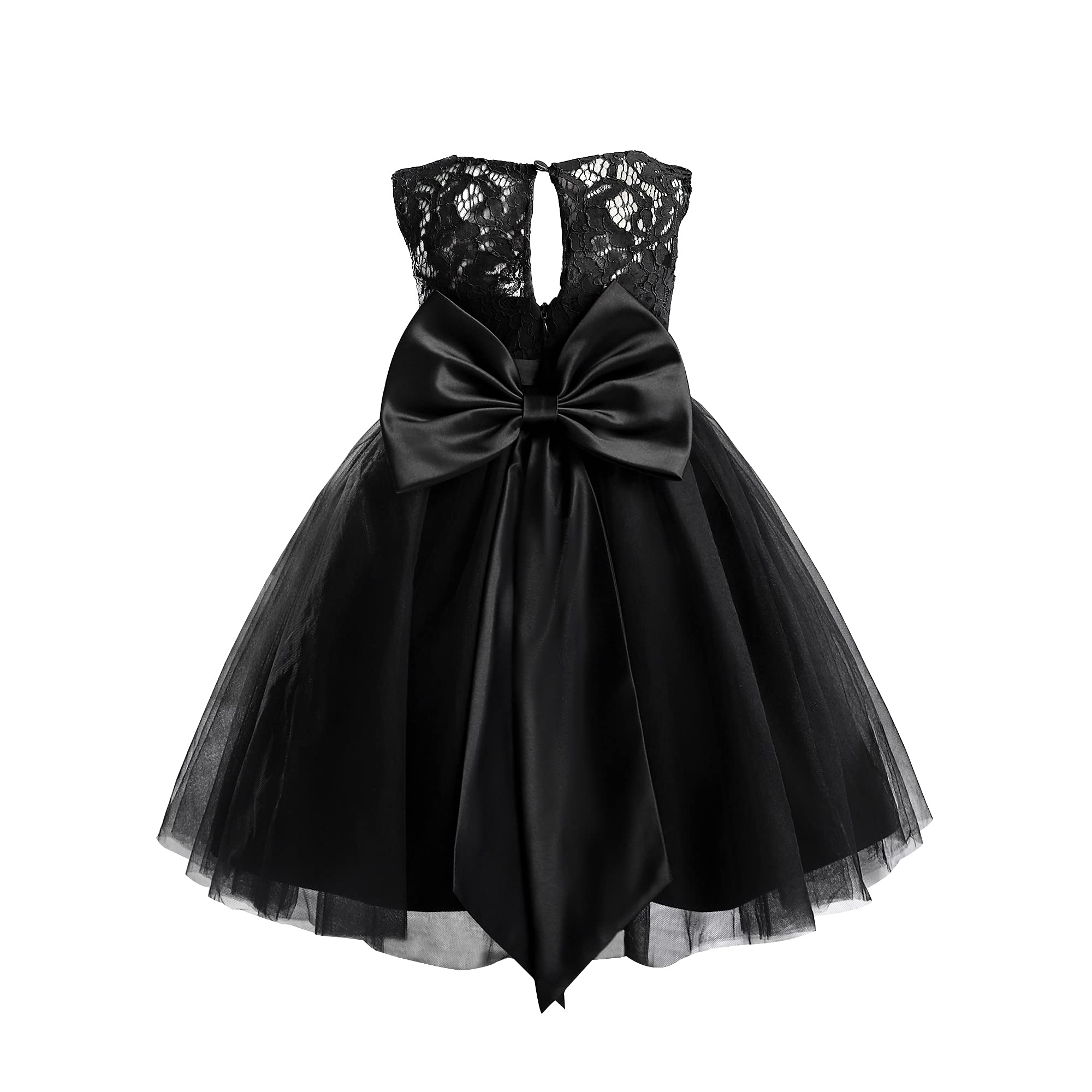 TENTIDE Baby Girls Party Flower Holiday Formal Pageant Dress Sleeveless Ruffle Lace Back A-line Bow Tulle Dress 0-24M (Black, 6-12M)