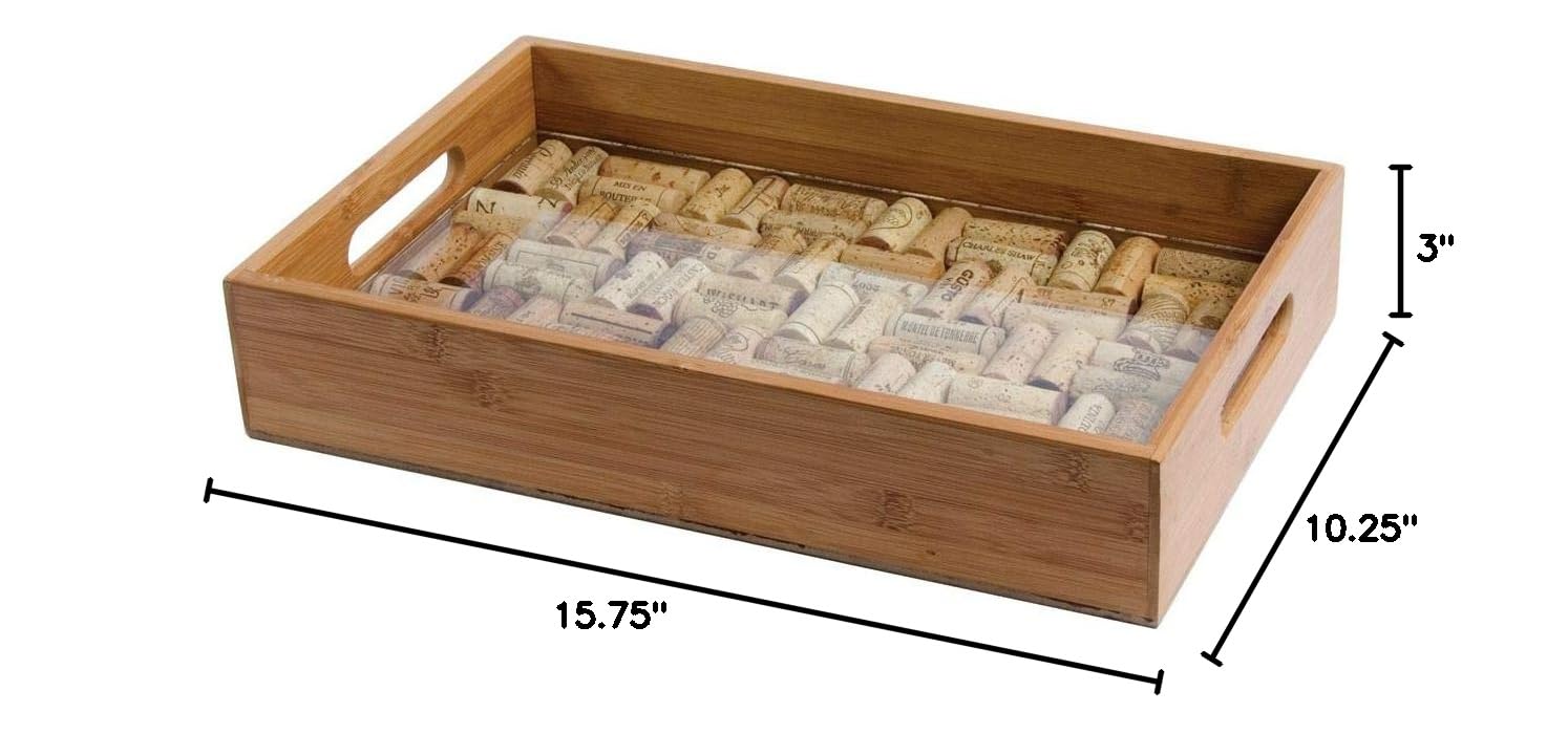 Oenophilia Greenophile Bamboo Cork Service Tray Kit With Handles, 100% Bamboo, Glass Pane, Serving Platter for Wine, Beer, Charcuterie, Appetizers, and More, Do-it-Yourself, Corks NOT included