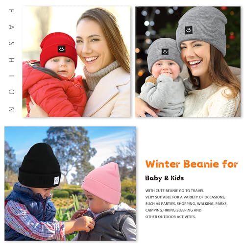 DANMY Baby Beanie Hat, Newborn Toddler Winter Warm Knit Hat, Kids Soft Beanie Cap