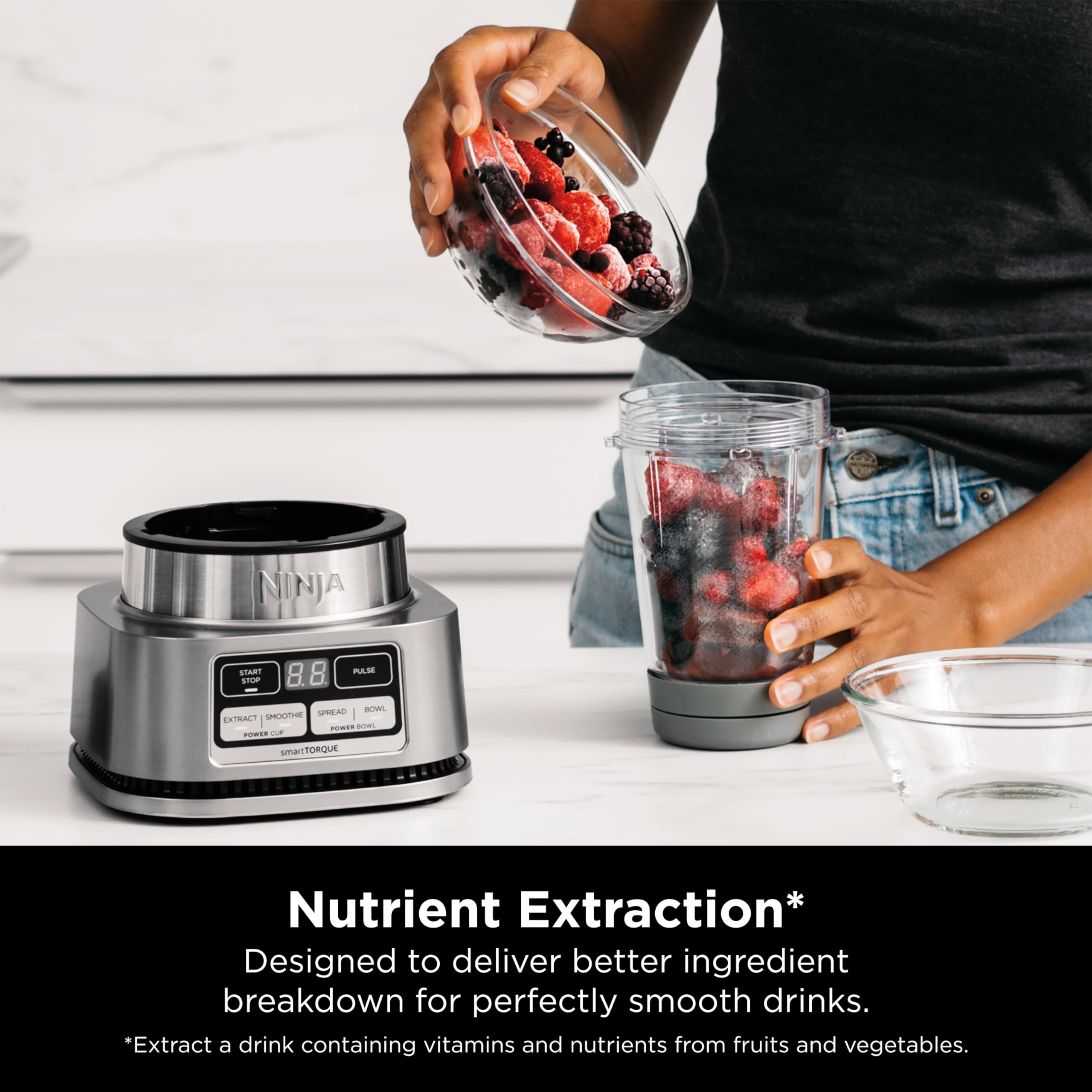 Ninja SS101 Foodi Smoothie Maker & Nutrient Extractor* 1200 WP, 6 Functions Smoothies, Extractions*, Spreads, smartTORQUE, 14-oz. Smoothie Maker, (2) To-Go Cups & Lids, Silver