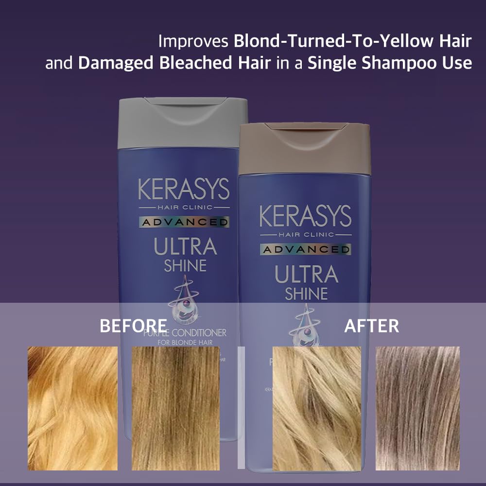 Kerasys Advanced Keratin Ceramide Ampoule Clinic for Blonde Hair Ultra Shine Purple 6.7 fl oz / 200 ml (Shampoo + Conditioner Set)