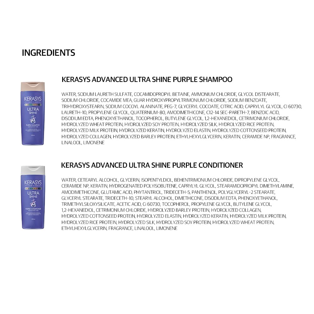 Kerasys Advanced Keratin Ceramide Ampoule Clinic for Blonde Hair Ultra Shine Purple 6.7 fl oz / 200 ml (Shampoo + Conditioner Set)