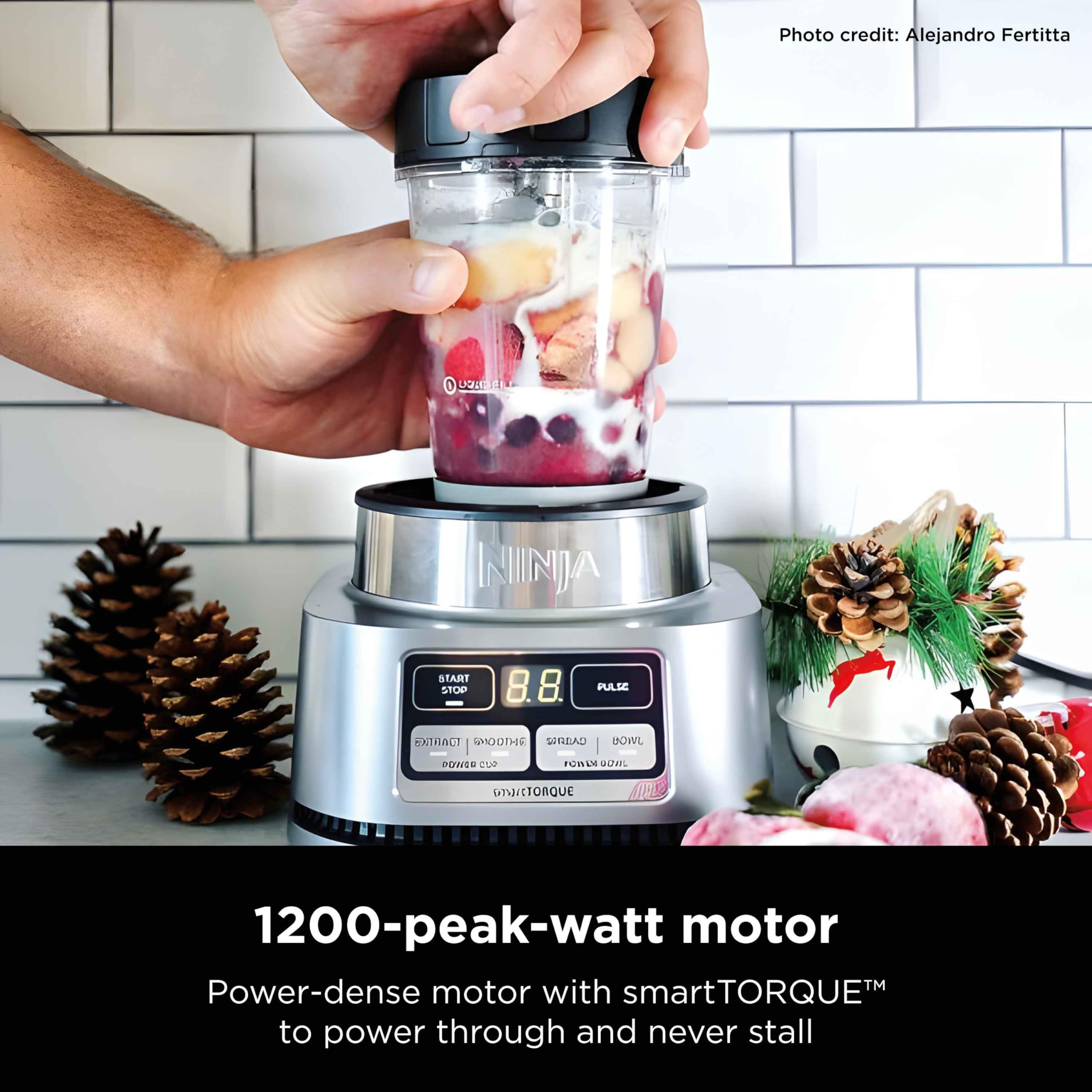 Ninja SS101 Foodi Smoothie Maker & Nutrient Extractor* 1200 WP, 6 Functions Smoothies, Extractions*, Spreads, smartTORQUE, 14-oz. Smoothie Maker, (2) To-Go Cups & Lids, Silver