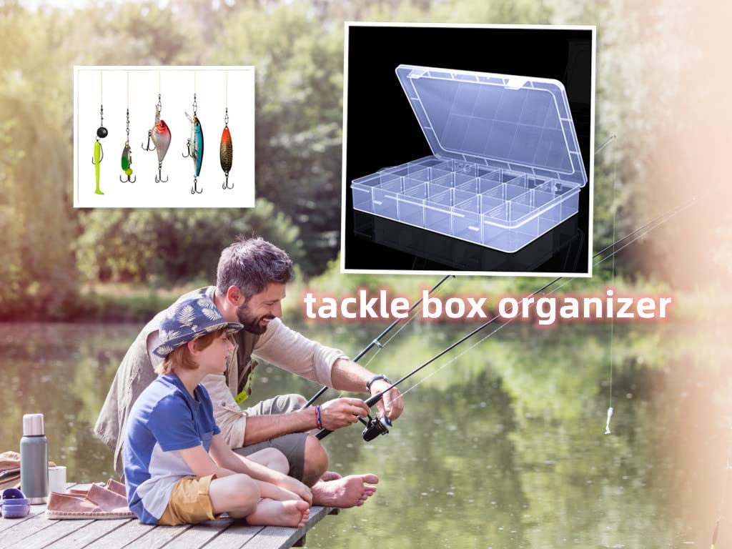YUGOOD Large Clear Organizer Box,18 Grids Tackle Box Organizer with Removable Dividers for Fishing Hook,Bead Organizer Box,Plastic Storage Containers for Small Parts,Crafts (Size10.8 x 7.7 x 1.7in)