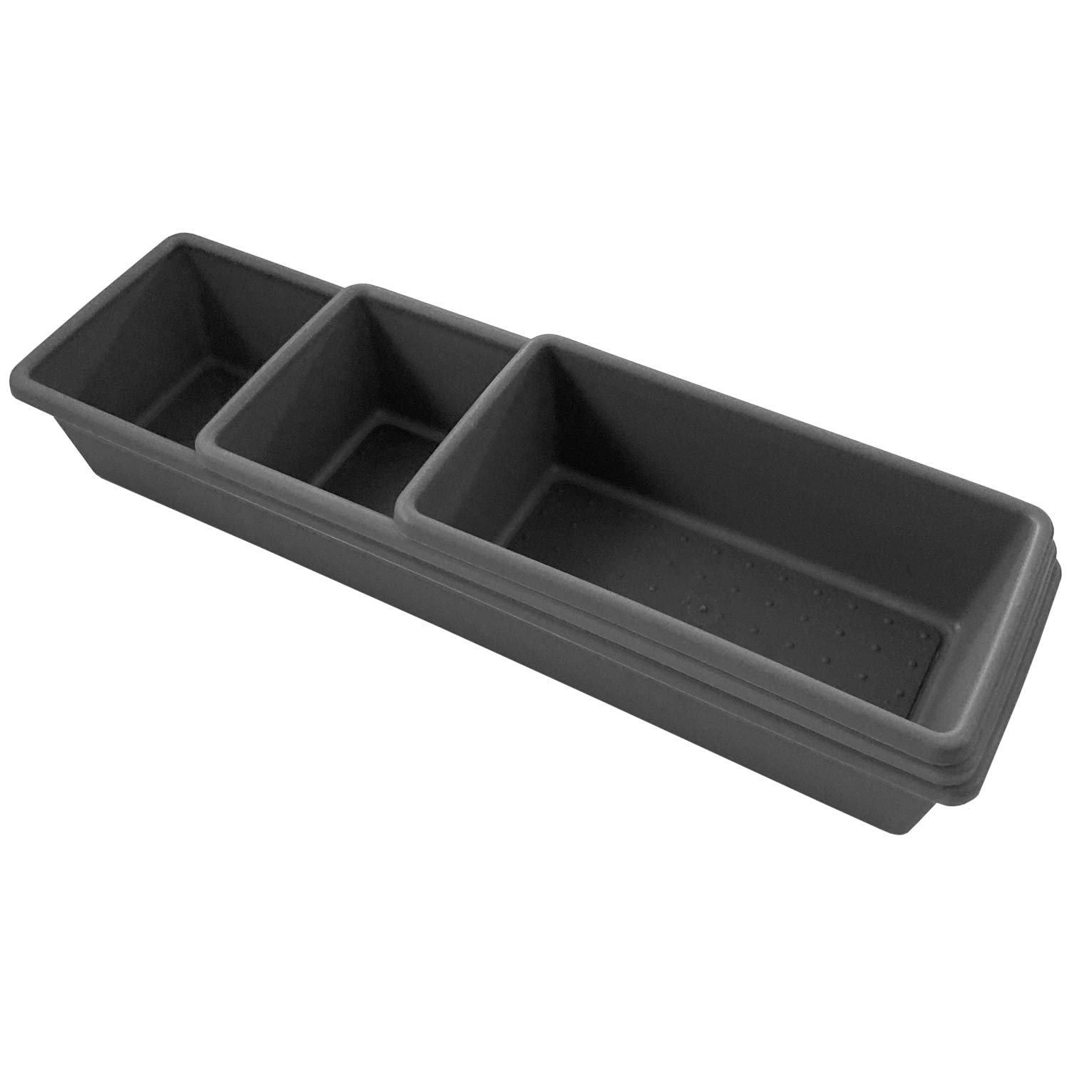 edge Tray Bins 3 Pack Multi Use Storage for Kitchen Darwers, Office and Bathroom Non-Slip Durable Rubber Lining, Charcoal - Large