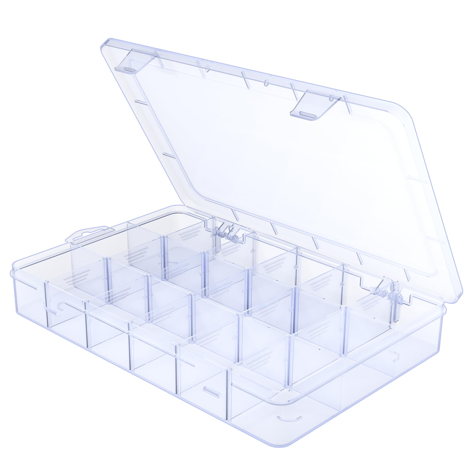 YUGOOD Large Clear Organizer Box,18 Grids Tackle Box Organizer with Removable Dividers for Fishing Hook,Bead Organizer Box,Plastic Storage Containers for Small Parts,Crafts (Size10.8 x 7.7 x 1.7in)