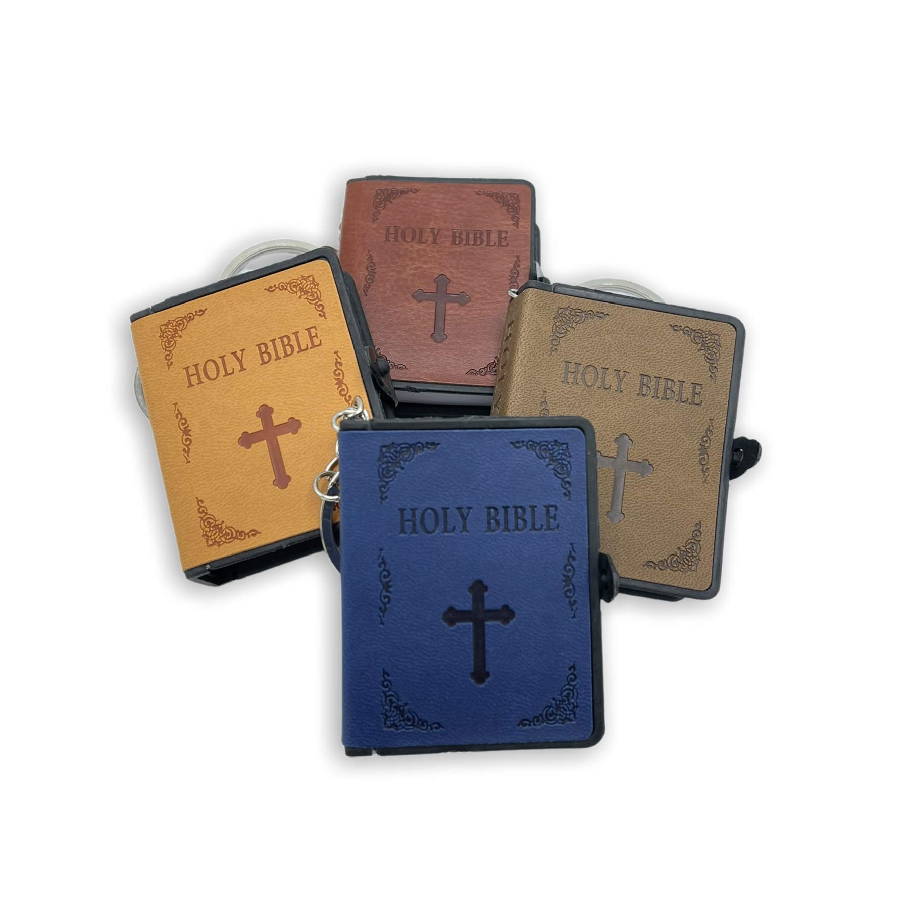 White Dove Blessings Miniature Leather Holy Bible Keychain (Navy), One Size