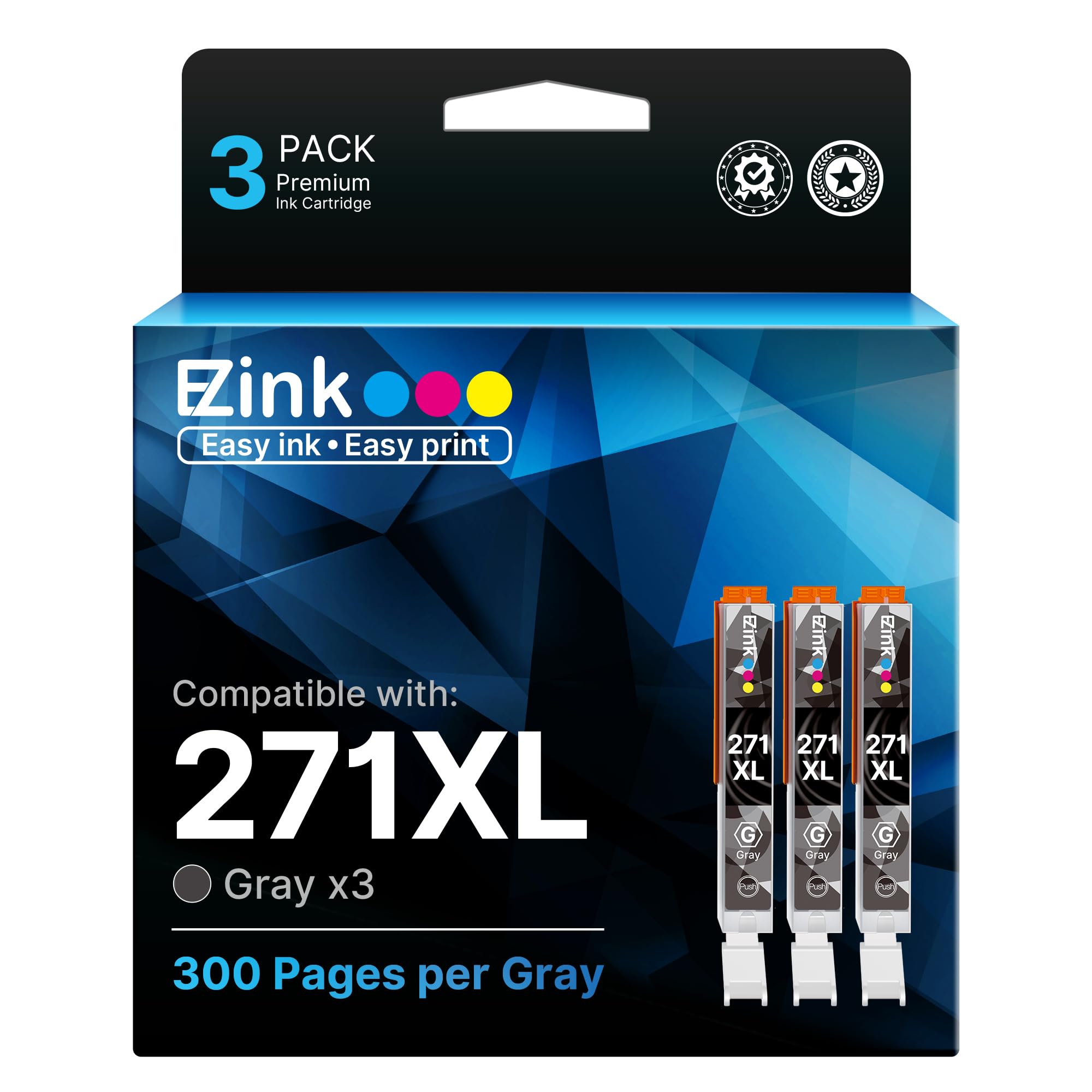 E-Z Ink (TM) Compatible Ink Cartridge Replacement for Canon CLI-271XL CLI 271 XL Compatible with PIXMA TS8020 TS9020 MG7720 Printer (Gray, 3 Pack)