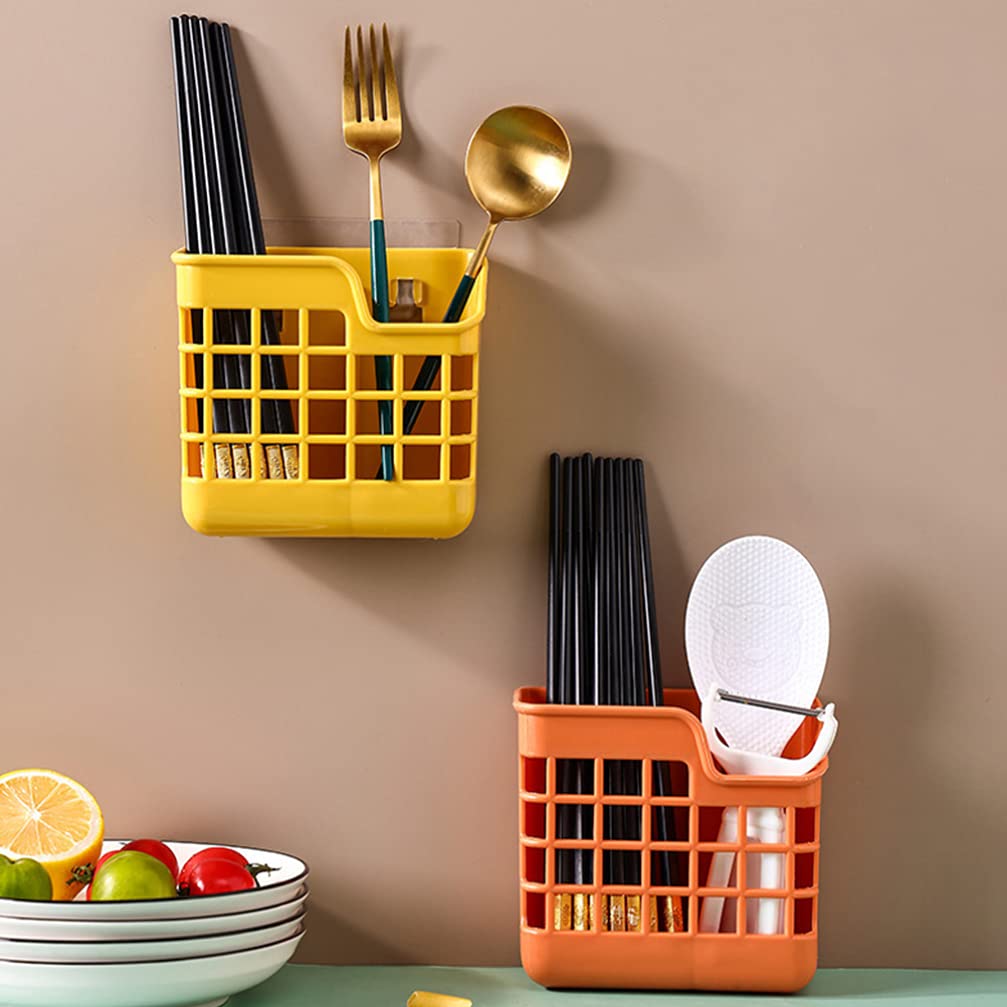 HEMOTON Cutlery Caddy Organizer Wall Mount 2 Compartment Utensil Spatula Forks Spoons Knives Holder Kitchen Countertop Storage Silverware Organizer 3pcs