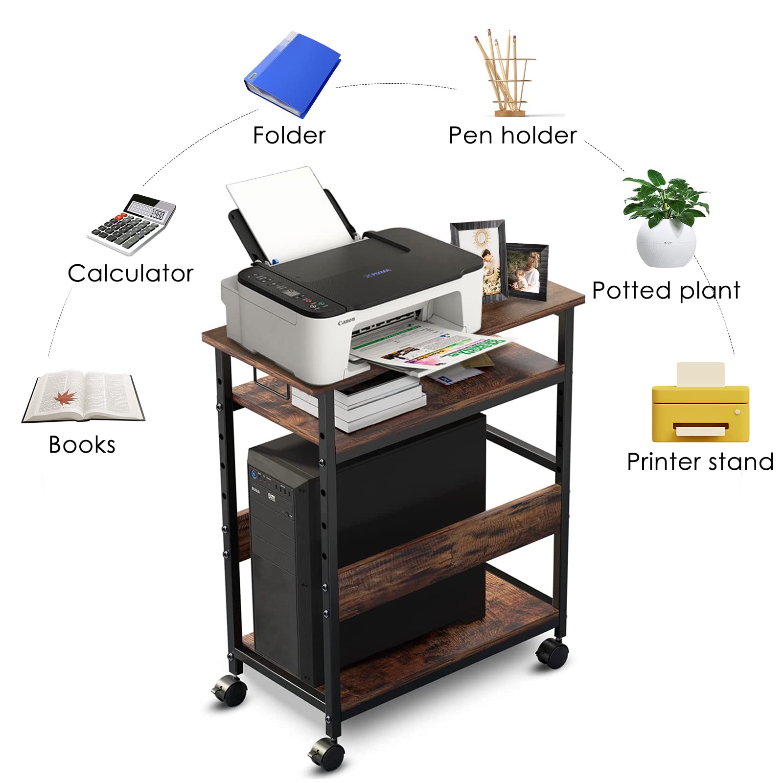 TooCust Computer Tower Stand with Wheels, Adjustable PC Tower Stand Computer Floor Stand CPU Stand, Movable PC Cart Computer Tower Floor Stand PC Stand for Under Desk (Rustic Brown)