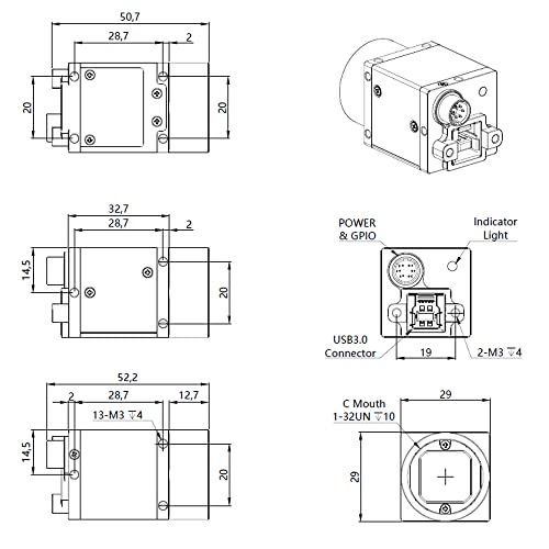 HTENG VISHI High Speed USB3.0 Color 1.3MP 1/2" Machine Vision Global Shutter Digital Industrial Camera C-Mouth Supports Windows and Linux SDK Area Scan Camera 1280x1024 211FPS Indoor