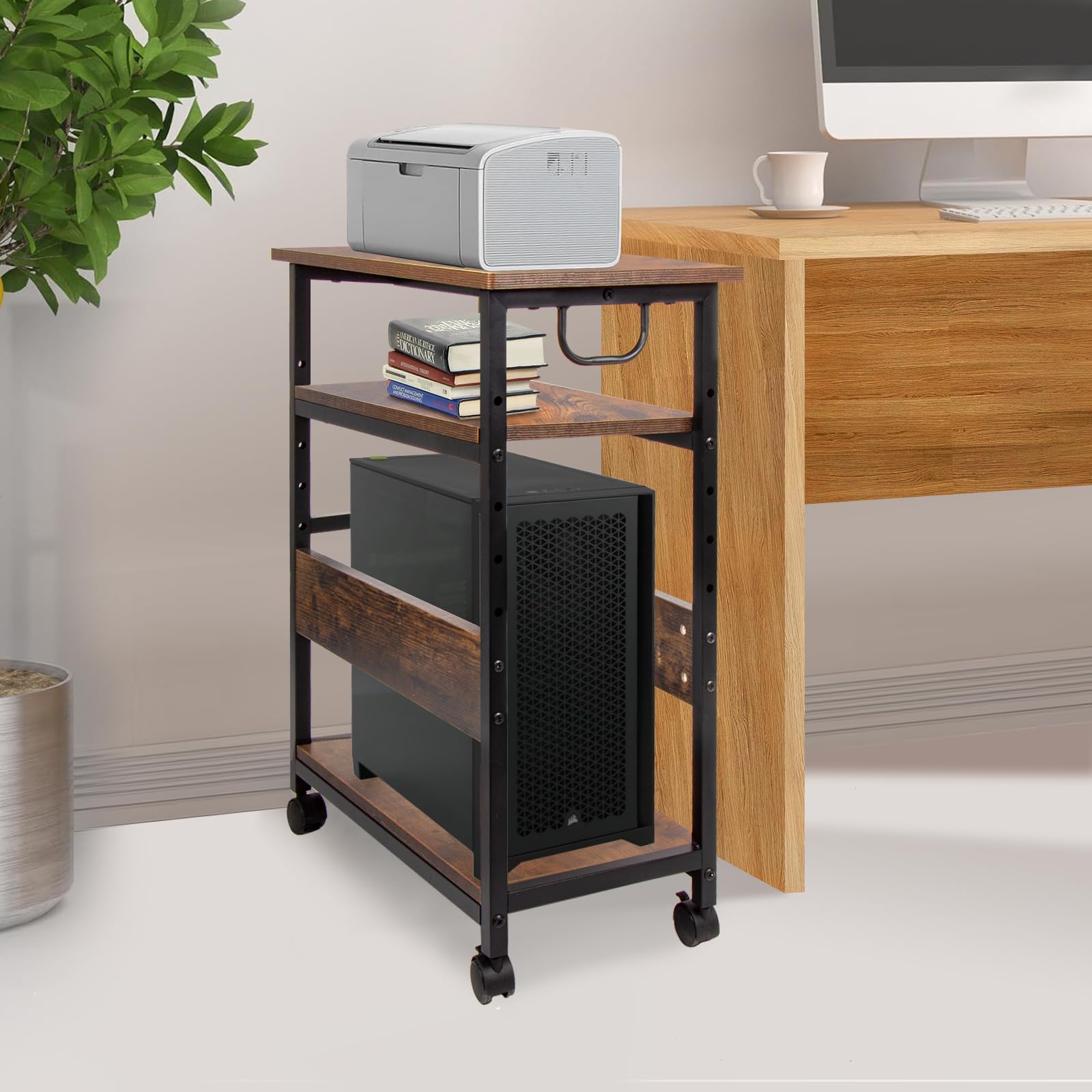 TooCust Computer Tower Stand with Wheels, Adjustable PC Tower Stand Computer Floor Stand CPU Stand, Movable PC Cart Computer Tower Floor Stand PC Stand for Under Desk (Rustic Brown)